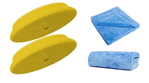 RUPES D-A Fine High Performance Fine Polishing Foam Pad 2-Pack W/ 2 Edgeless Microfiber Towels (6" Face, 5" Backing)