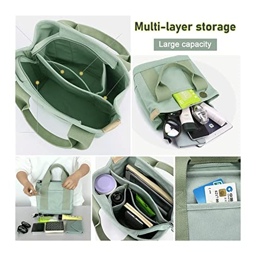 Large Capacity Multi-Pocket Handbag,Womens Lightweight Canvas Tote Purse with Zipper,for Work Daily Travel (Green)