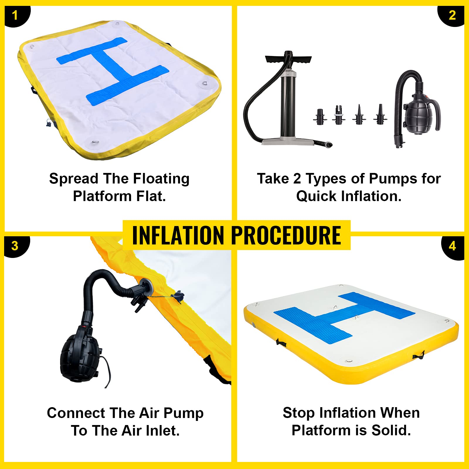 Happybuy Inflatable Floating Dock 10 x 10 ft, Inflatable Dock Platform, Inflatable Swim Platform 6 Inch Thick, Floating Dock 8-10 People, Floating Platform for Pool Beach Ocean