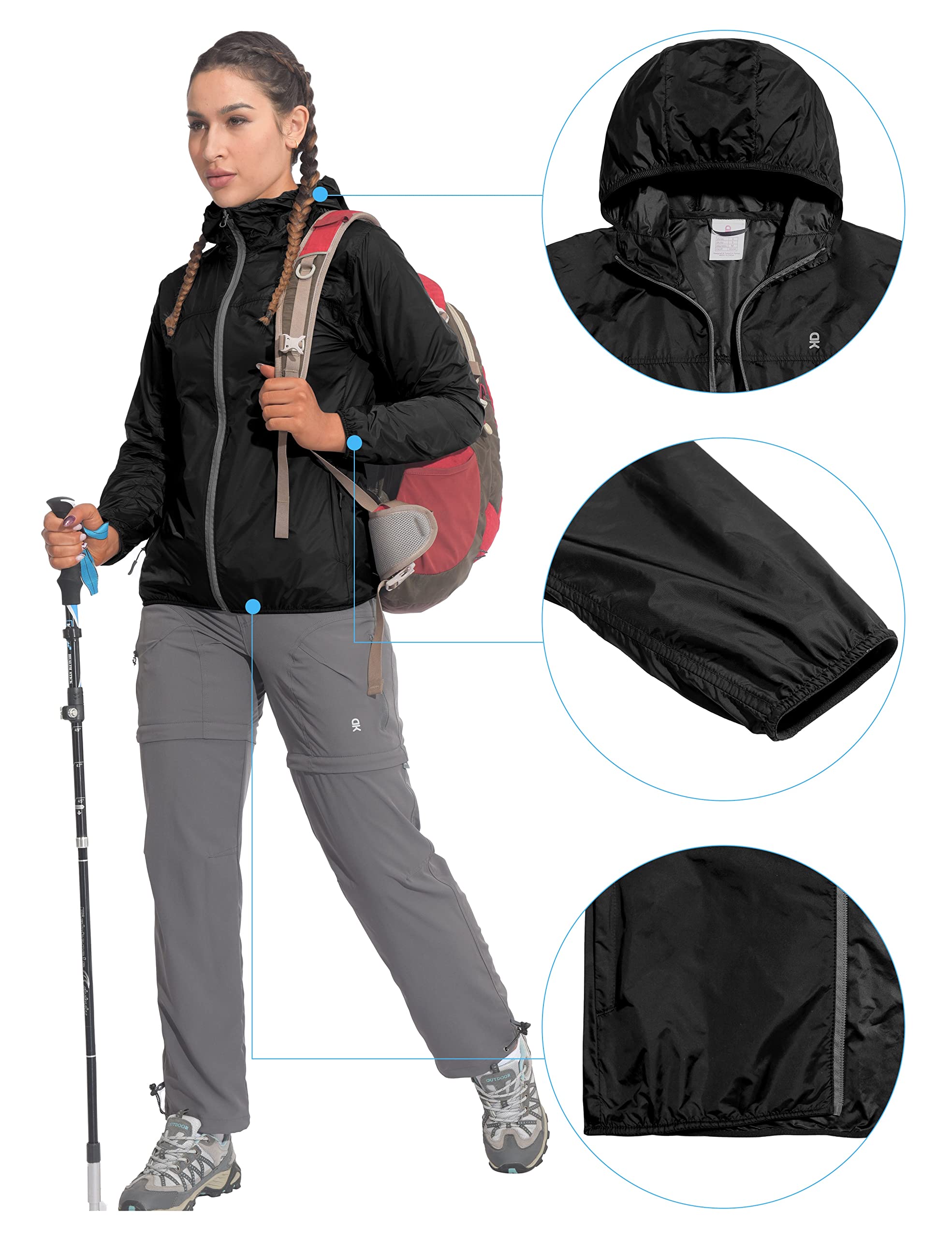 Little Donkey Andy Women's Running Windbreaker Jacket Lightweight Packable Water Resistant Jacket with Hood for Cycling Camping, A Ultralight Purple S