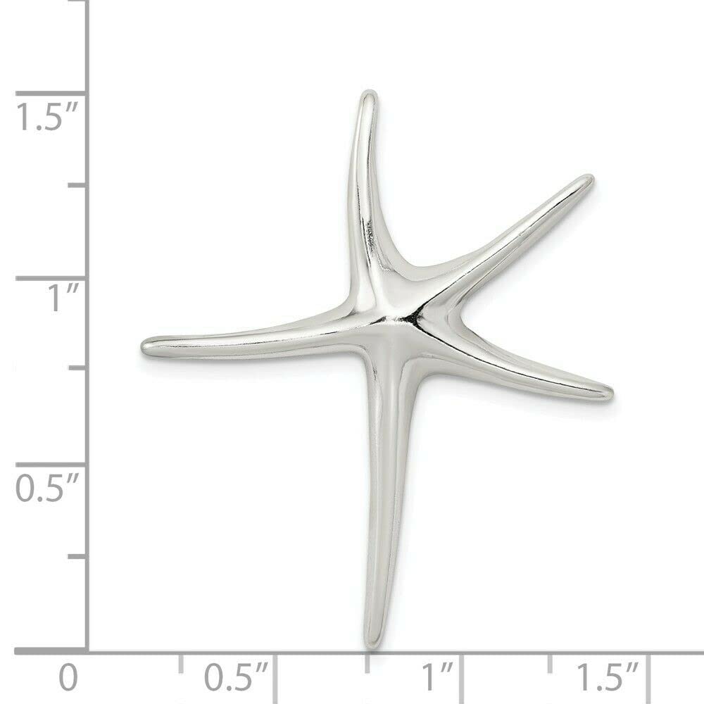 New .925 Sterling Silver Polished Plain Starfish Slide Pendant Charm AC2735ES