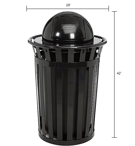 Global Industrial 36 Gallon Outdoor Metal Slatted Trash Receptacle with Dome Lid, Black