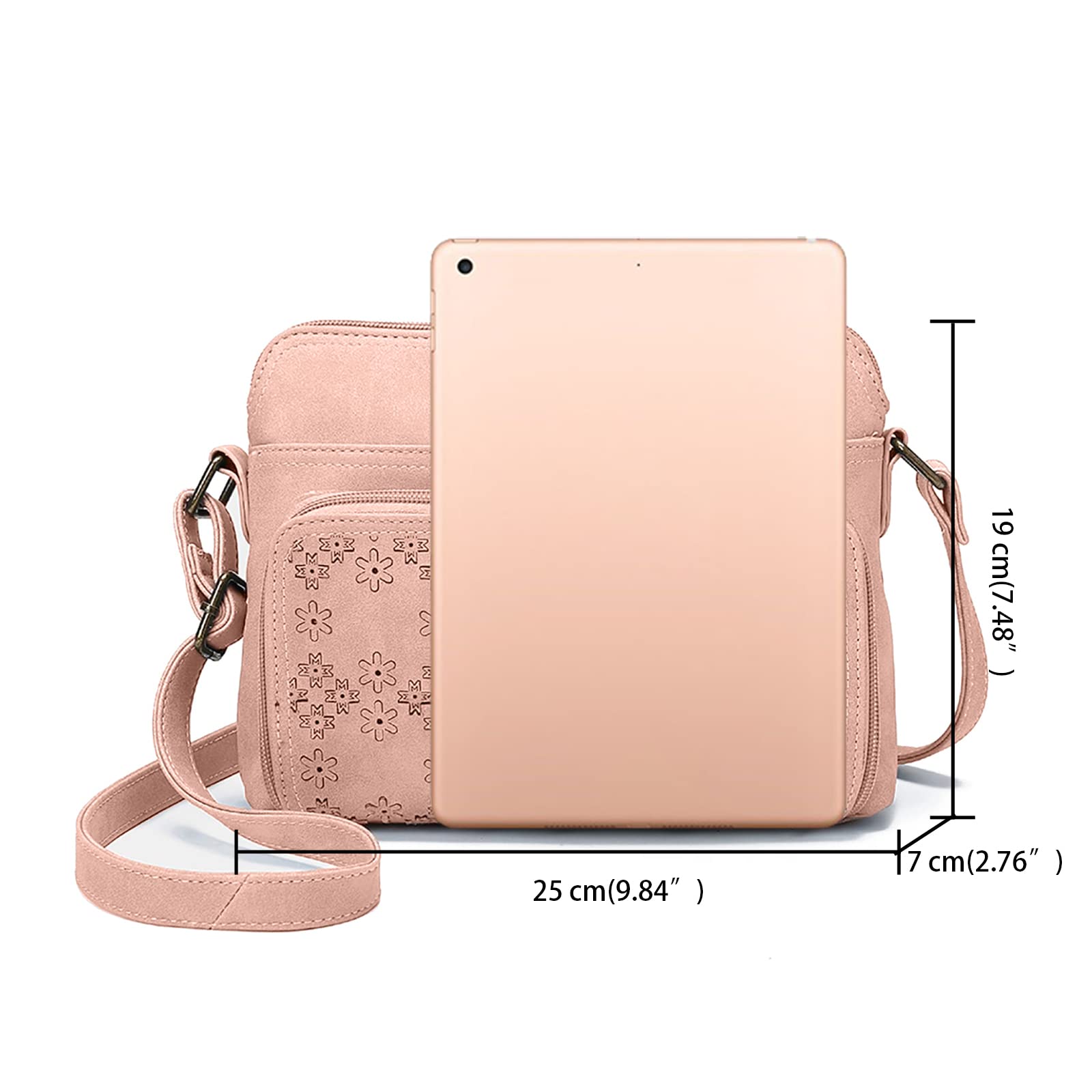 JOSEKO Crossbody Lightweight, Women Solid Multi-pockets Casual PU Leather Crossbody Shoulder Bag Pink