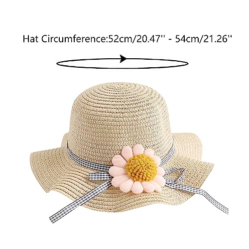 Girl Kids Winter Hat Children's Girls Sunscreen Hat Summer Bow Sun Hat Hat Braided Hat Beach Hat Sun (Beige, One Size)