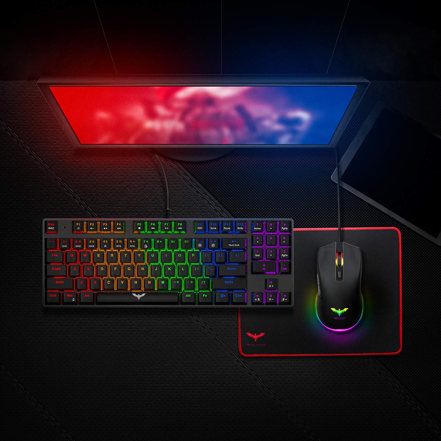Havit Mechanical Keyboard and Mouse Combo Wired 89 Keys Backlit Gaming Keyboard Red Switch, 4800 D P I Mouse with 6 Button, Gaming Mouse Pad for PC Gamer Computer Laptop