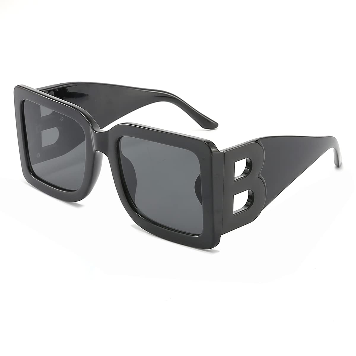 JOVAKIT Trendy Oversized Square Sunglasses for Women Men Fashion Black Thick Large Frame Luxury Designer Sun Glasses (Black&Black/Grey)