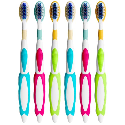Reusable Toothbrushes, Individually Wrapped Medium Soft Standard Classic Brushes with Nylon Bristles for Dental Health, Oral Hygiene Tooth Care - 6 Pack by Blasting Health