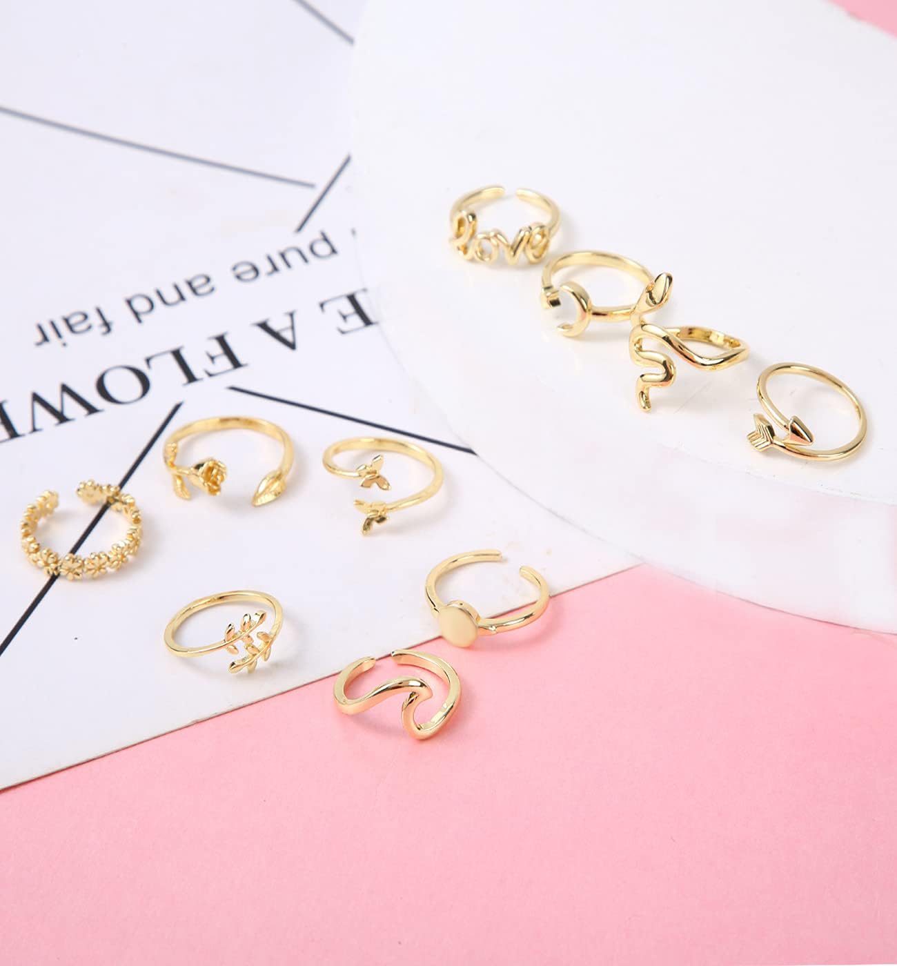 Honsny 20PCS 14K Gold Toe Rings for Women Adjustable Band Rings Open Toe Ring Set Boho Beach Foot Jewelry