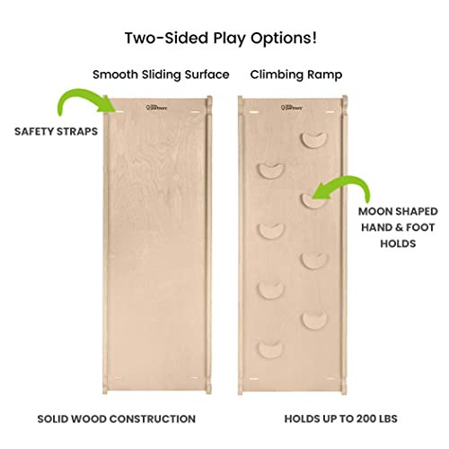 Little Partners Climbing Wood Kids Slide Ladder, 2-in-1 Climbing Ramp Slides for Kids Accessory for Learn 'N Climb Triangle with Secure Hooks, Hand and Foot Grips (Slide Only, Natural)