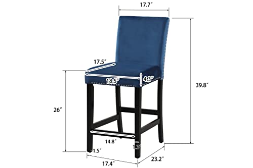 SZUBEE 4 5-Piece Counter Height Set with One Faux Marble Dining Table and Four Upholstered-Seat Chairs for Kitchen, Blue