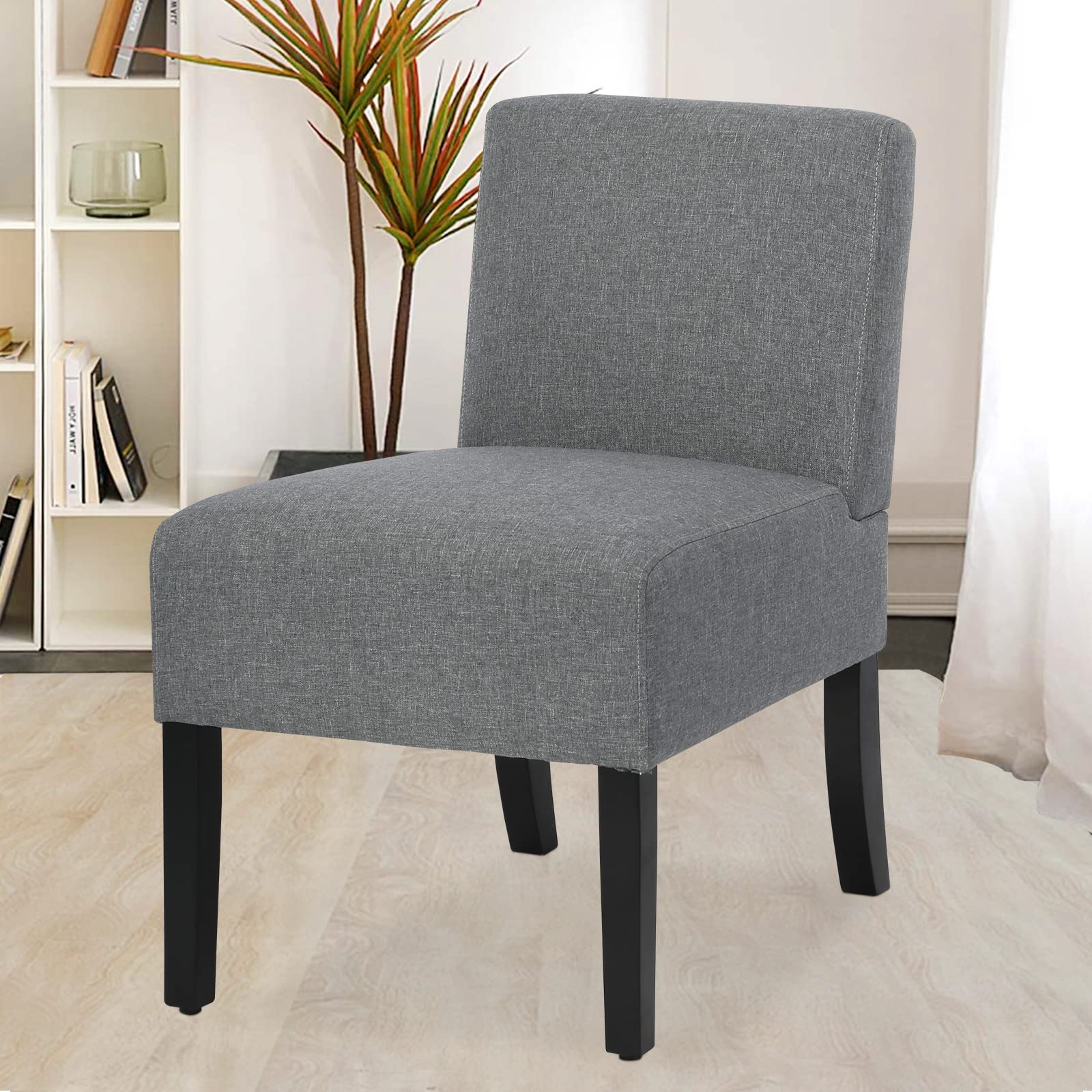 Haiput Wam Accent Chair Armless Chair Corner Chair Slipper Chair Victorian Style, Modern Small Accent Chairs for Livingroom Bedroom Office Small Spaces with Solid Wood Legs (Grey)