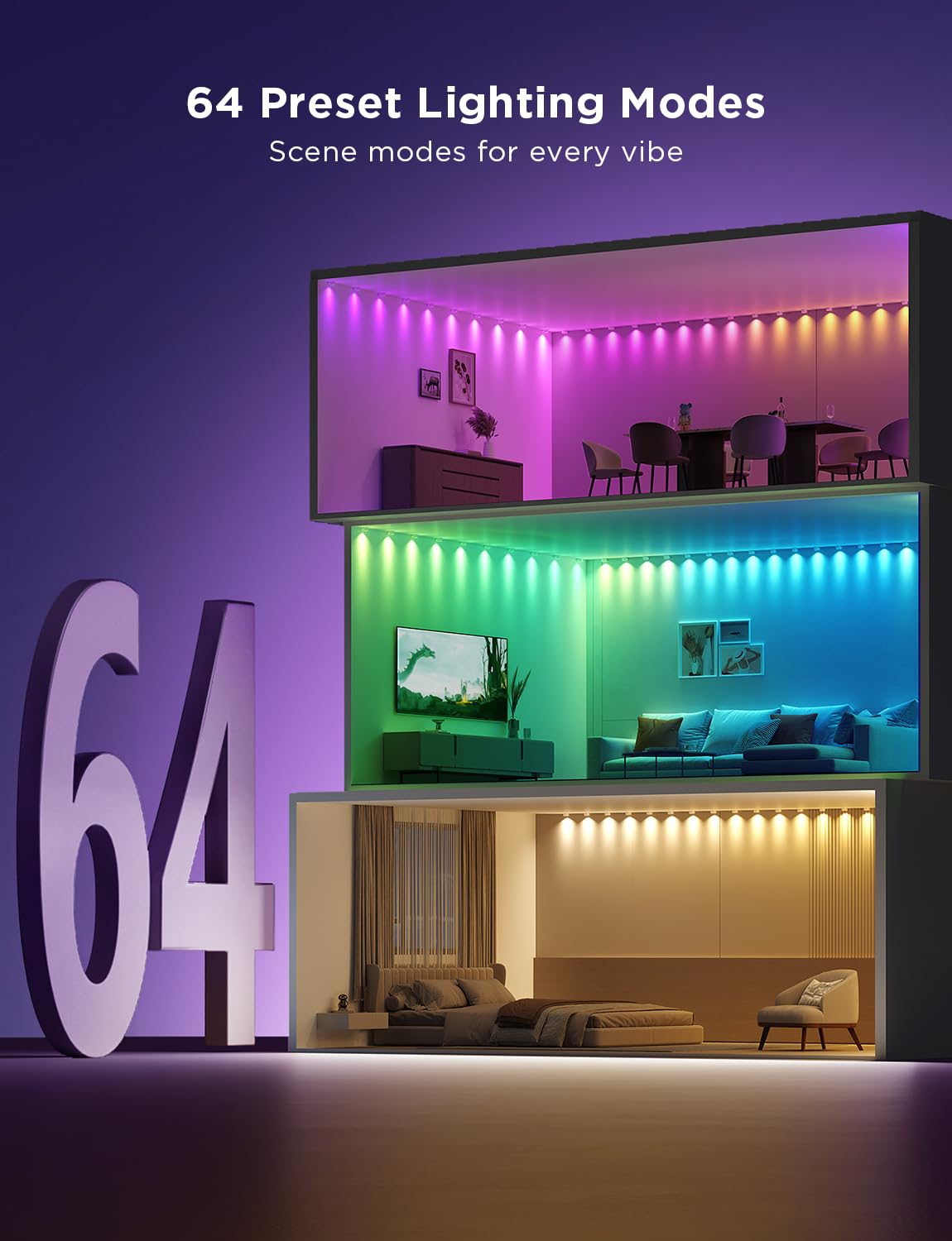 Govee RGBIC String Downlights, Smart LED String Lights Works with Alexa, Color Changing Indoor Wall Light Fixture for Party, New Year & Daily, Music Sync, 9.8ft with 15 LEDs, White