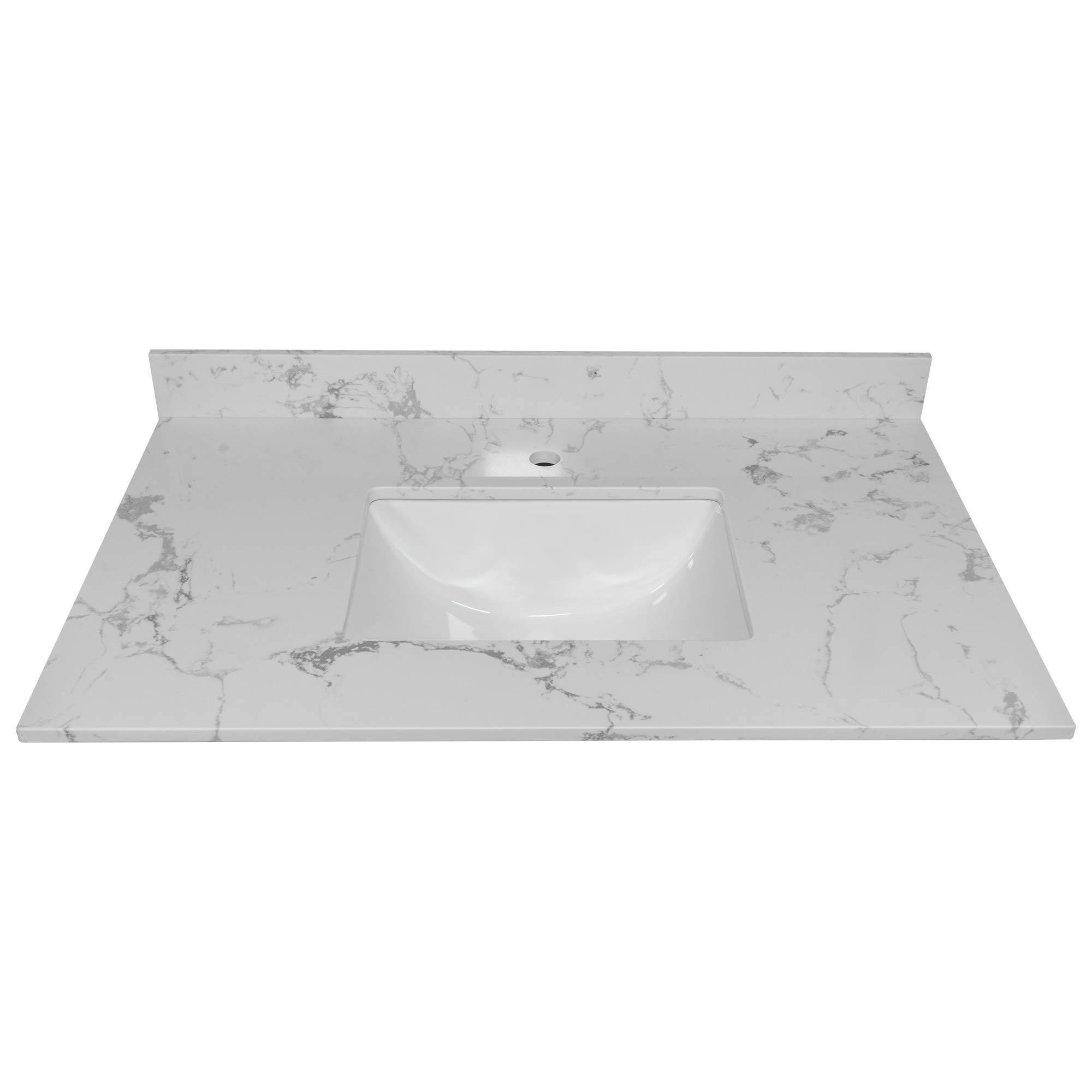 Livspace 31''x22''Bathroom Vanity Top Stone White Marble Color with Undermount Ceramic Sink and Single Faucet Hole with Backsplash, 31"×22"