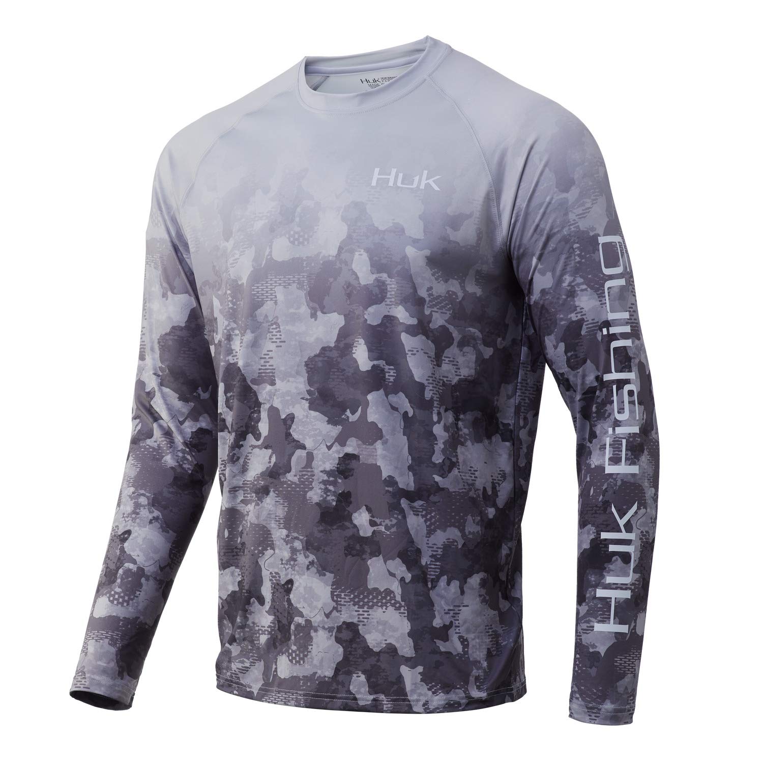 Huk Men's Pattern Pursuit Long Sleeve Performance Shirt, Refraction Fish Fade-Storm, Large