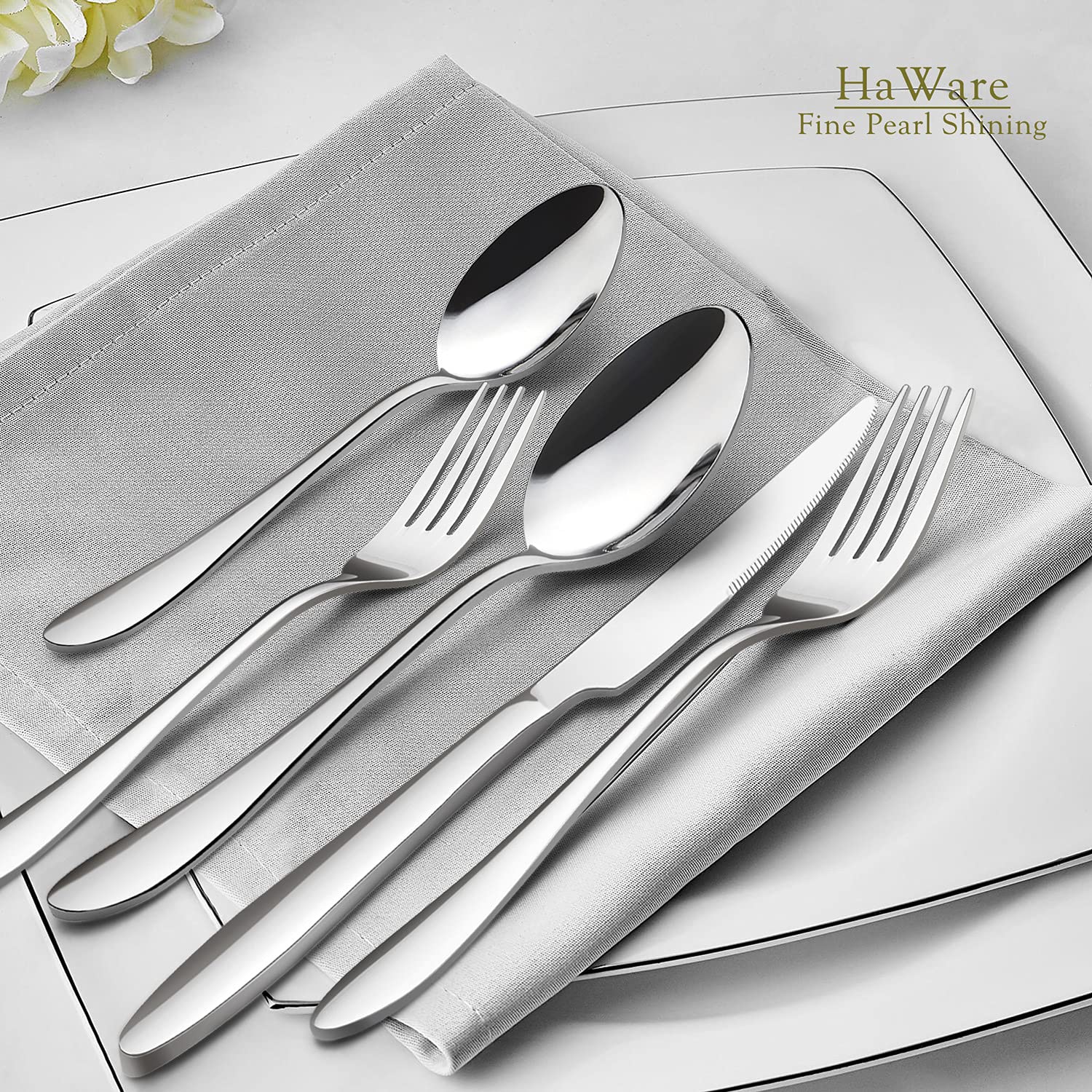 HaWare 65-Piece Silverware Set with Serving Utensils, Stainless Steel Flatware Cutlery Set for 12, Fancy Tableware Eating Utensils for Home Kitchen Restaurant Hotel, Mirror Polished, Dishwasher Safe