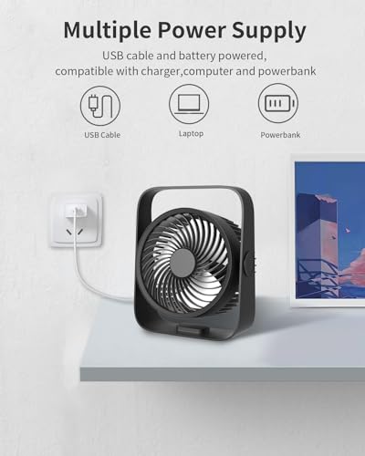 KONSIDEN Small Fan, 8 Inch USB Desk Fan, Quiet Office Fan, 4 Speed Winds, 360° Head Tilt, Detached Cover, Small Table Fan, Easy to Clean, Ideal for Bedroom, Office, Kitchen, Camping
