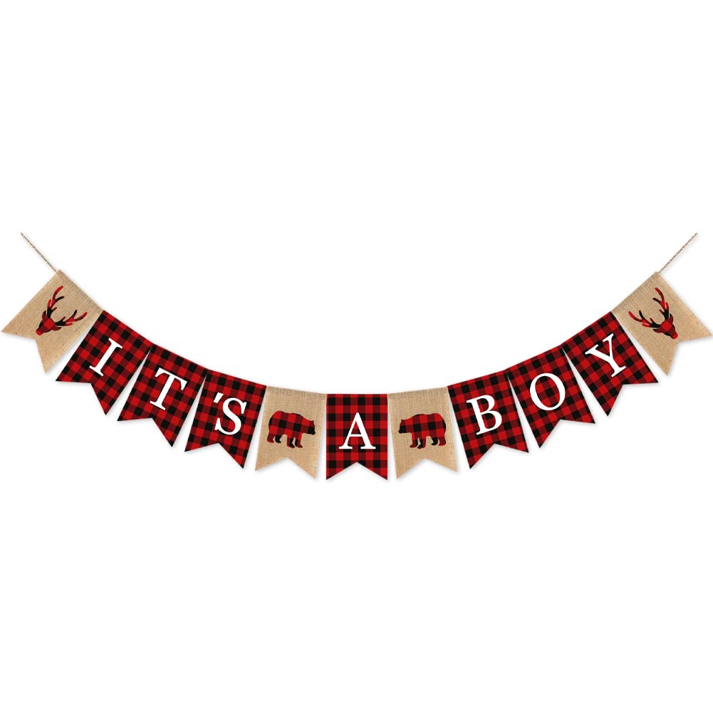 Lumberjack Theme Burlap Banner and It's a Boy Banner High Chair Banner for Baby Boy Photo Props Backdrop Decors