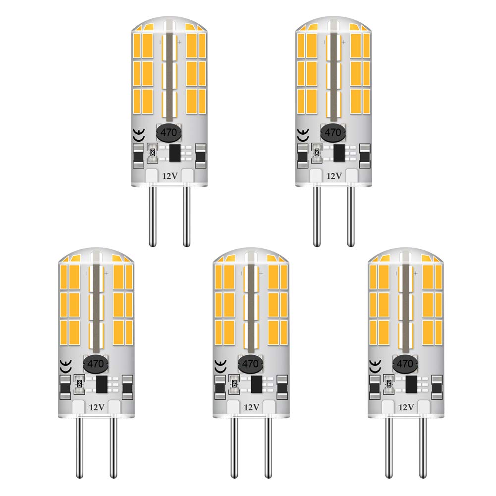 GY6.35 G6.35 Bi-pin Base LED Bulb 4Watt AC DC 12V Silica Gel Crystal Warm White 2700k-3000K Landscape Lighting,JC Type, Equivalent 25W- 30W Q35/CL/T4 Halogen Bulbs (5-Pack)