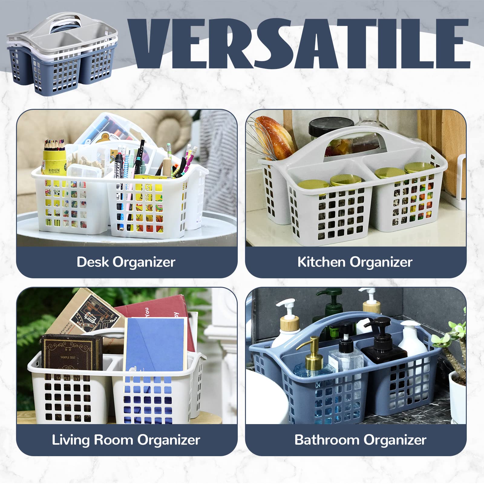 Tanlade 3 Pcs Portable Shower Caddy Basket Cleaning Supplies Organizer with Compartments and Handle Plastic Shower Caddy Shower Bucket for Storage Bathroom Bedroom Kitchen College Dorm