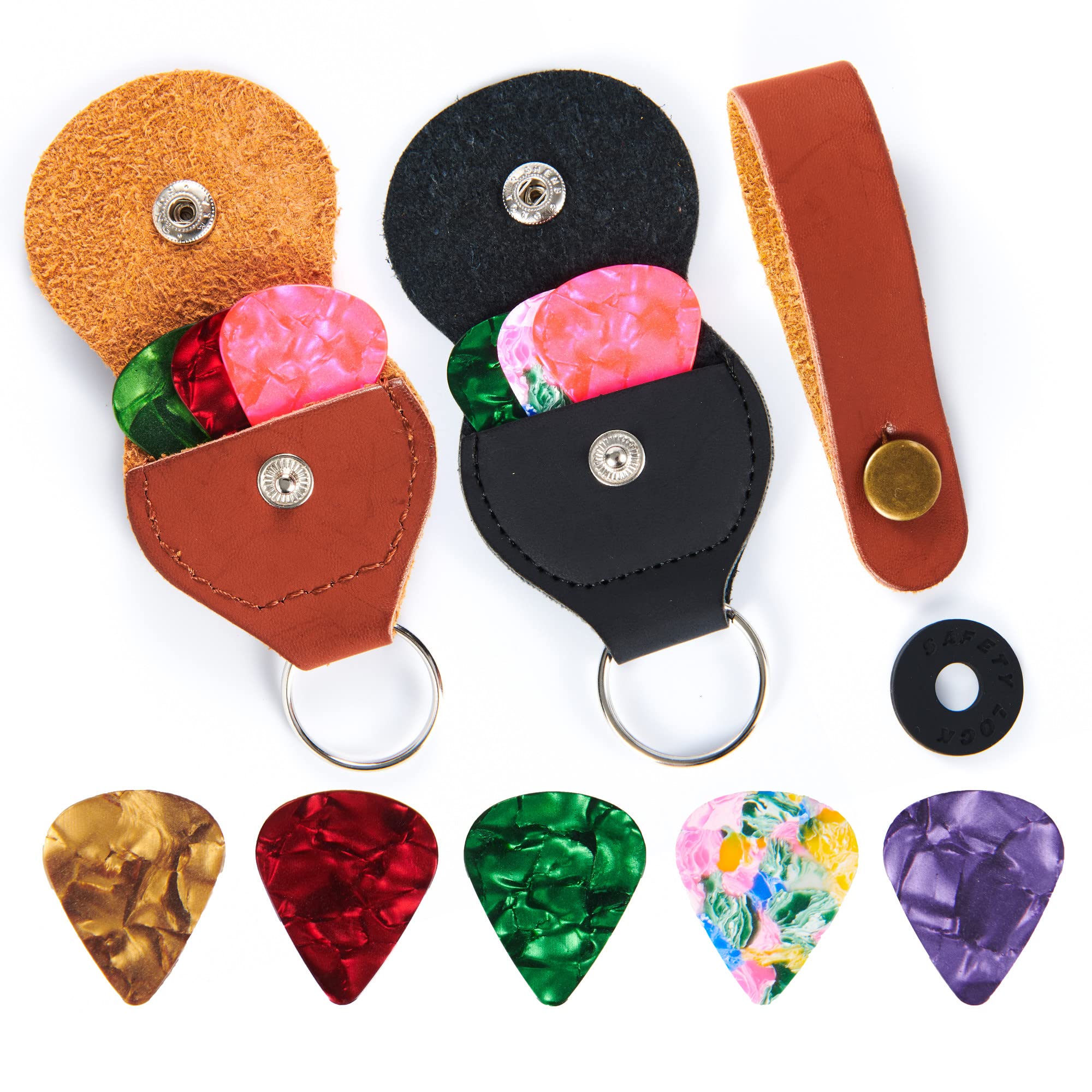 Guitar picks and pick Holder pick Case including 2 Pick holder keychain pcs Light Pick pcs Medium Pick,4pcs Heavy Pick