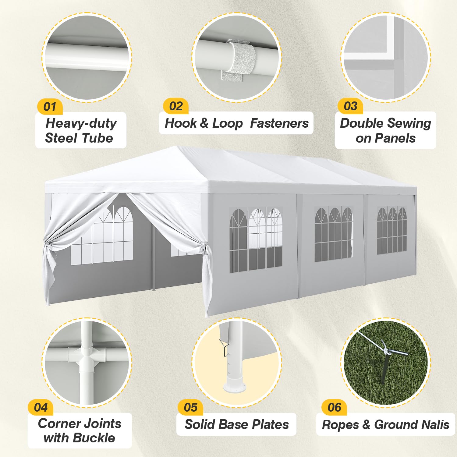 Greesum 10'x30' Outdoor Canopy Tent Patio Camping Heavy Duty Gazebo Shelter Party Wedding BBQ Events with Removable Sidewalls, Waterproof Shelter, Milk White
