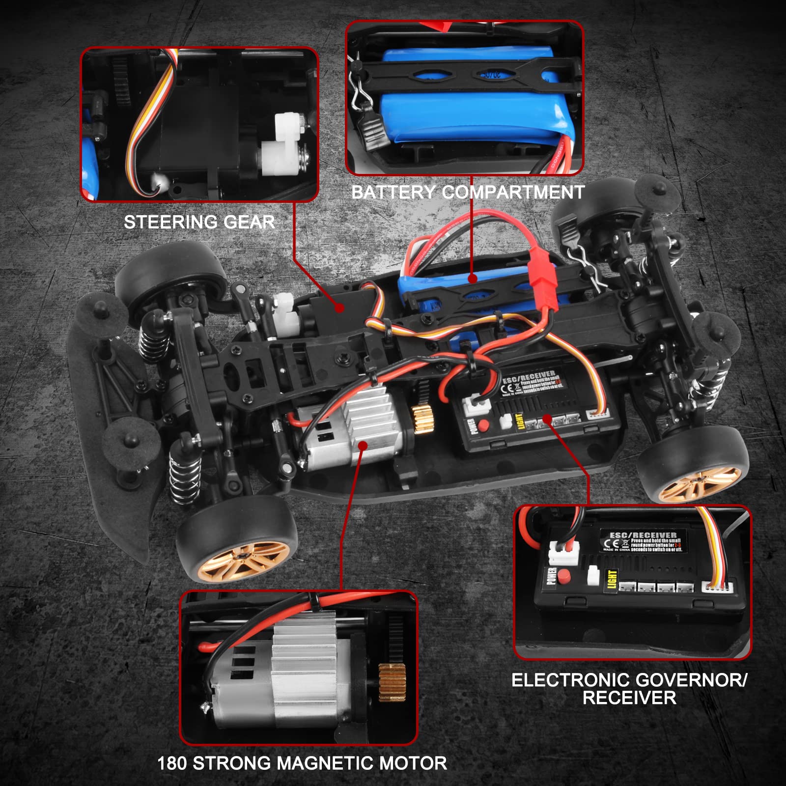 GoolRC RC Drift Car, 1:18 Scale Remote Control Car, 2.4GHz 4WD 30KM/H High Speed RC Racing Car with LED Light Strip and 2 Batteries for Adults and Kids