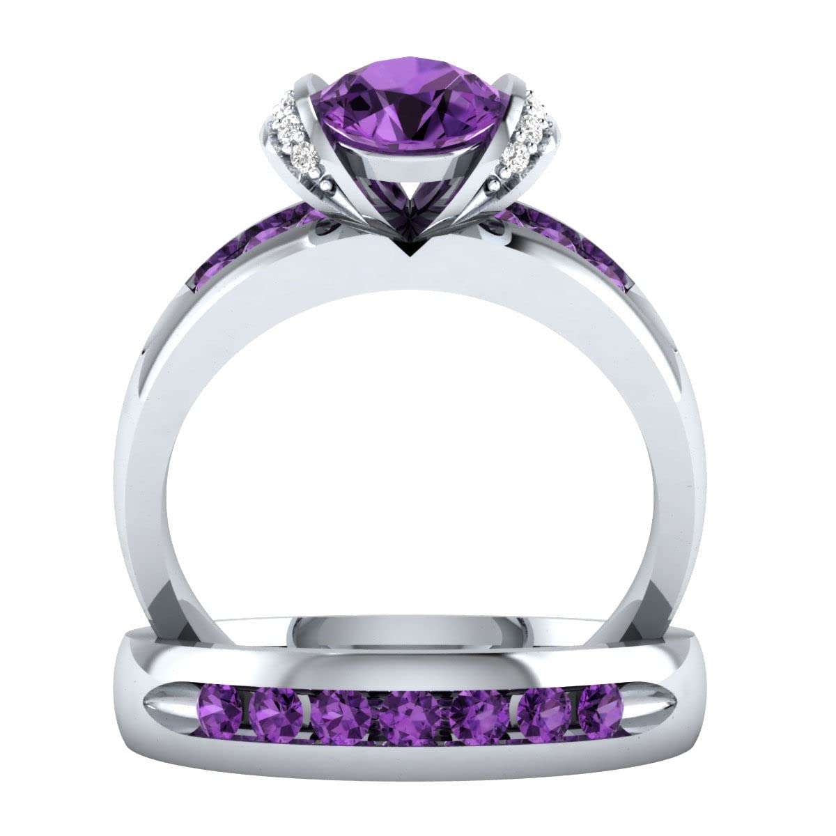 IDEALJEWEL95 1.50 ct Amethyst & White Sapphire Sterling Silver Bridal Set Ring Sizable For Women Engagement Ring/Wedding/Valentines