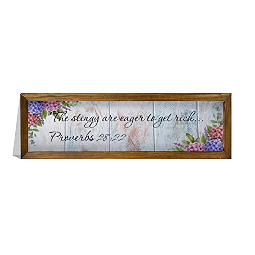Rustic Wooden Wall Sign Decor with Quotes Proverbs 28:22 12836 The Stingy Are Eager to Get Rich. Proverbs 28:22 white-C-4 Inspirational Hanging Art 15x50cm Modern Farmhouse Gift