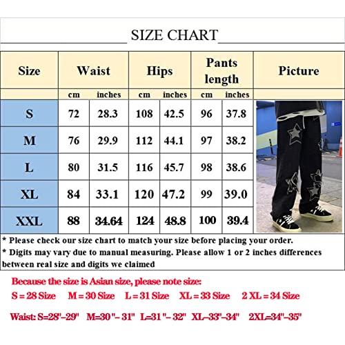 Y2K Baggy Jeans Mens Straight Wide Leg Vintage Denim Pants Black Hip Hop Patchwork Trousers