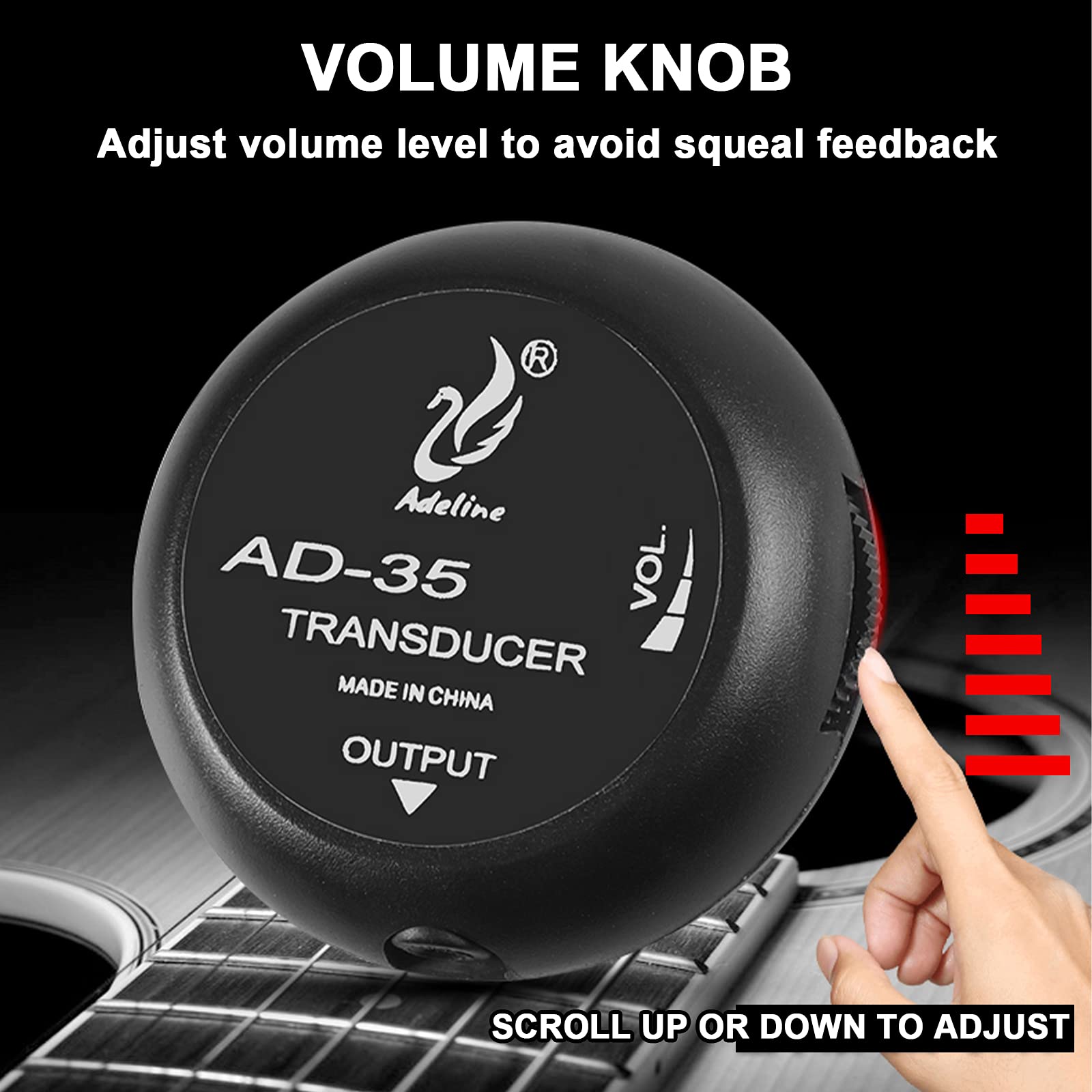 Guitar Pickup with Volume Control, Piezo Contact Microphone Transducer for Guitar, Mandolin, Banjo, Cello, Kalimba, Harp and Other Stringed Instrument