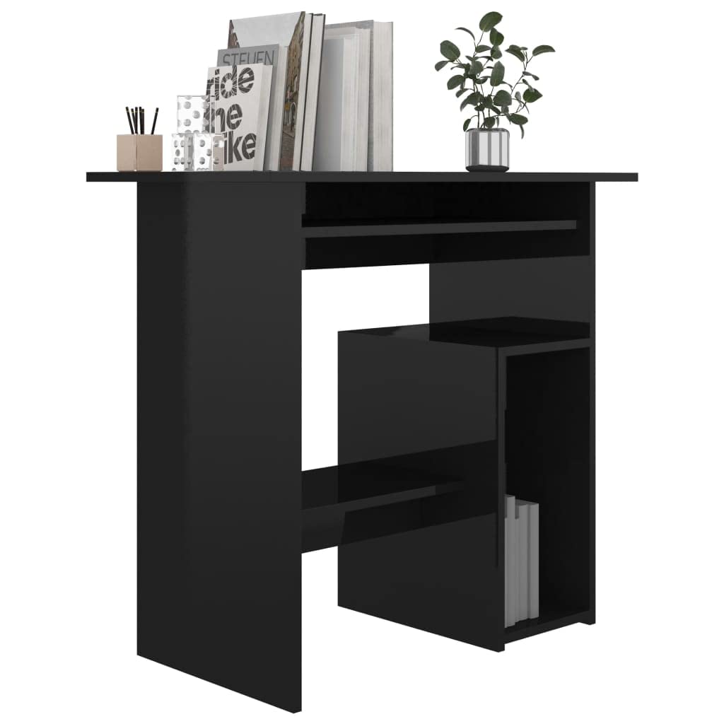 Home Computer Desk with Keyboard Tray,Efficient Home Laptop Notebook Computer Desk,Student Wooden Gaming Desk Home Desktop Study Table with Shelves,for Small Space, Bedroom.High Gloss Black