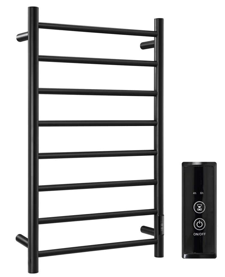Homeleader Towel Warmer Wall Mounted Heated Towel Rack with 4/6h Timer, Plug-in & Hardwired Optional, Stainless Steel Material Spray Paint Matte Black, 120W