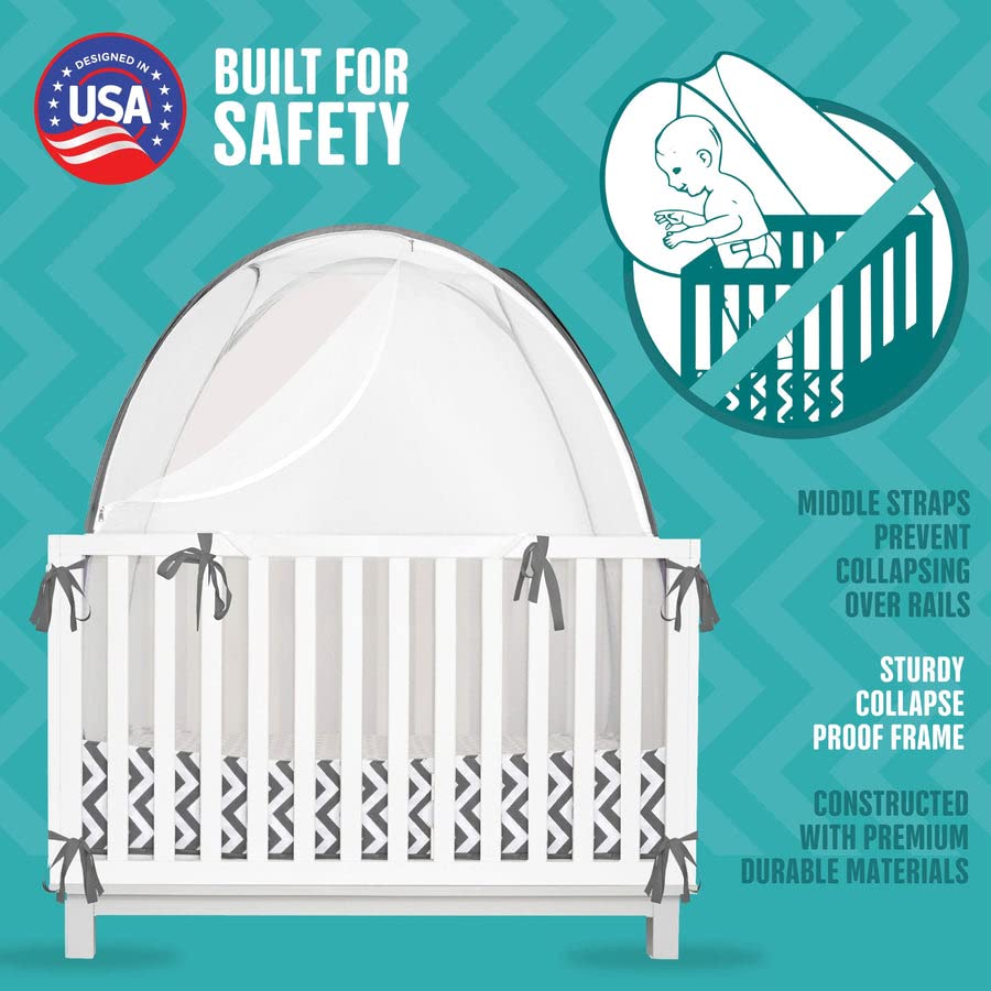 KinderSense® - Premium Baby Safety Crib Tent - Toddler Crib Topper to Keep Baby from Climbing Out - See Through Mesh Crib Net - Mosquito Net - Pop-Up Crib Tent Canopy to Keep Infant in