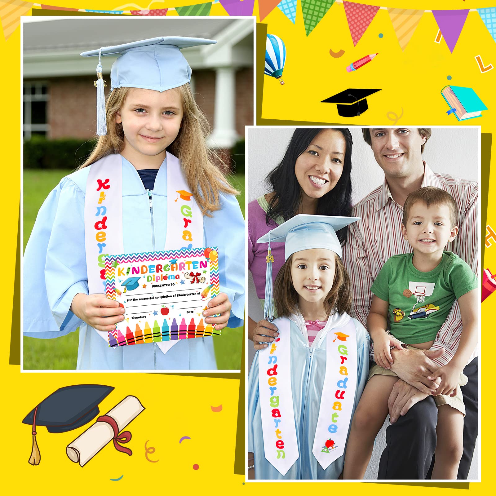 LEIFEOSH 2024 Kindergarten Graduation Stole Graduation Sash with Diploma Certificate for Kindergarten Graduate