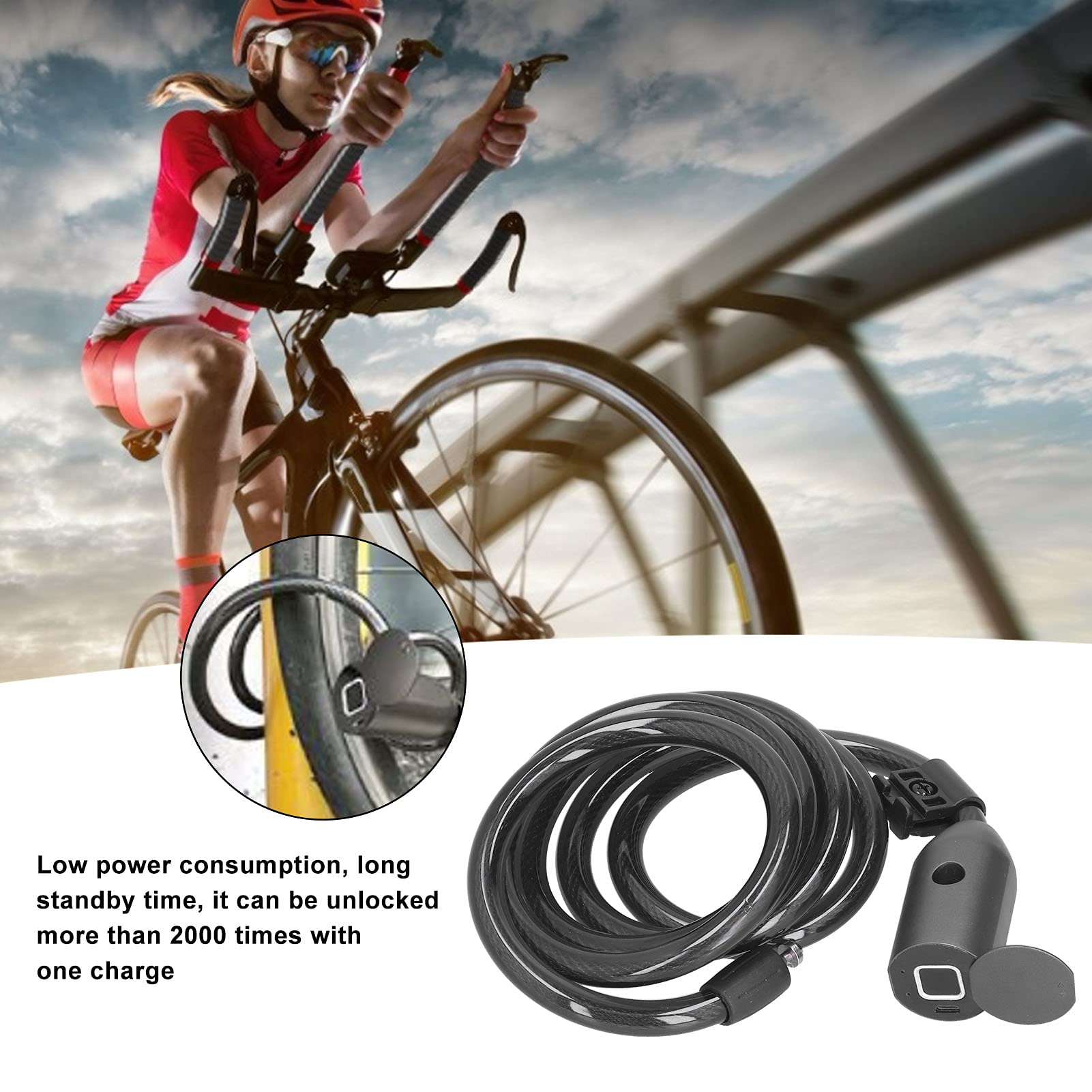 Jovenn Cable Lock, USB Rechargeable IP65 Waterproof Bike Lock for Door for Luggage for Office