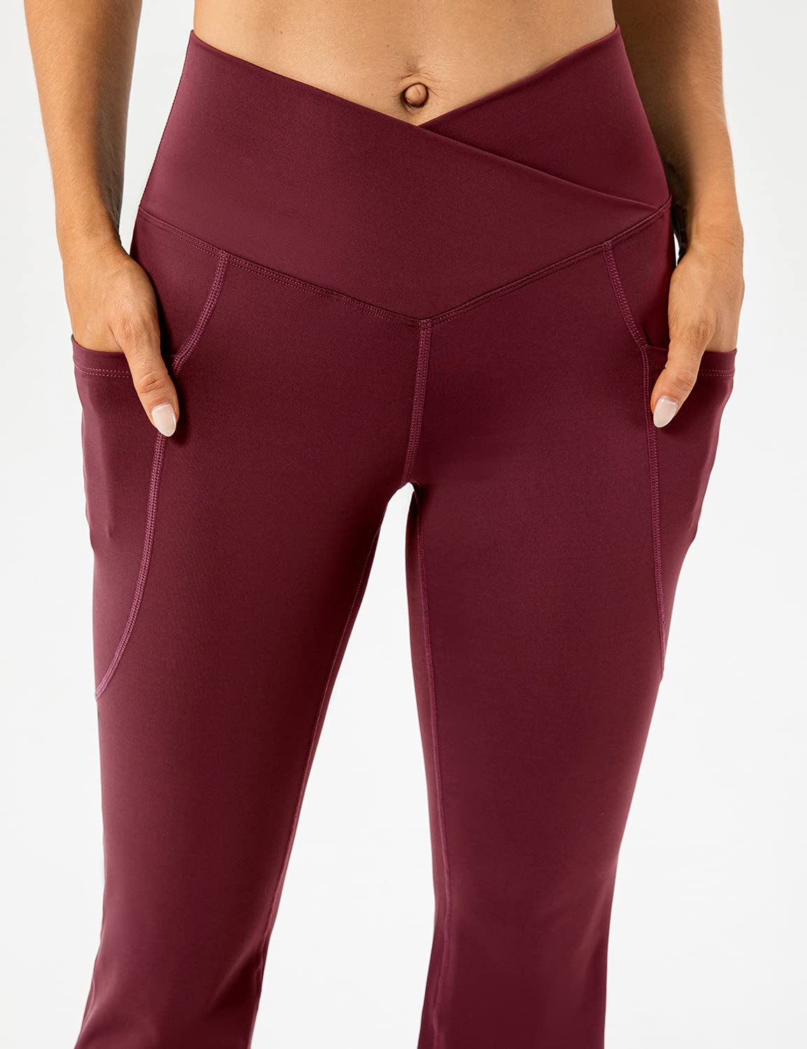 Lavento Women's Bootcut Yoga Pants - Crossover Waist Pocketed Flare Leggings for Women (Gray, Small)