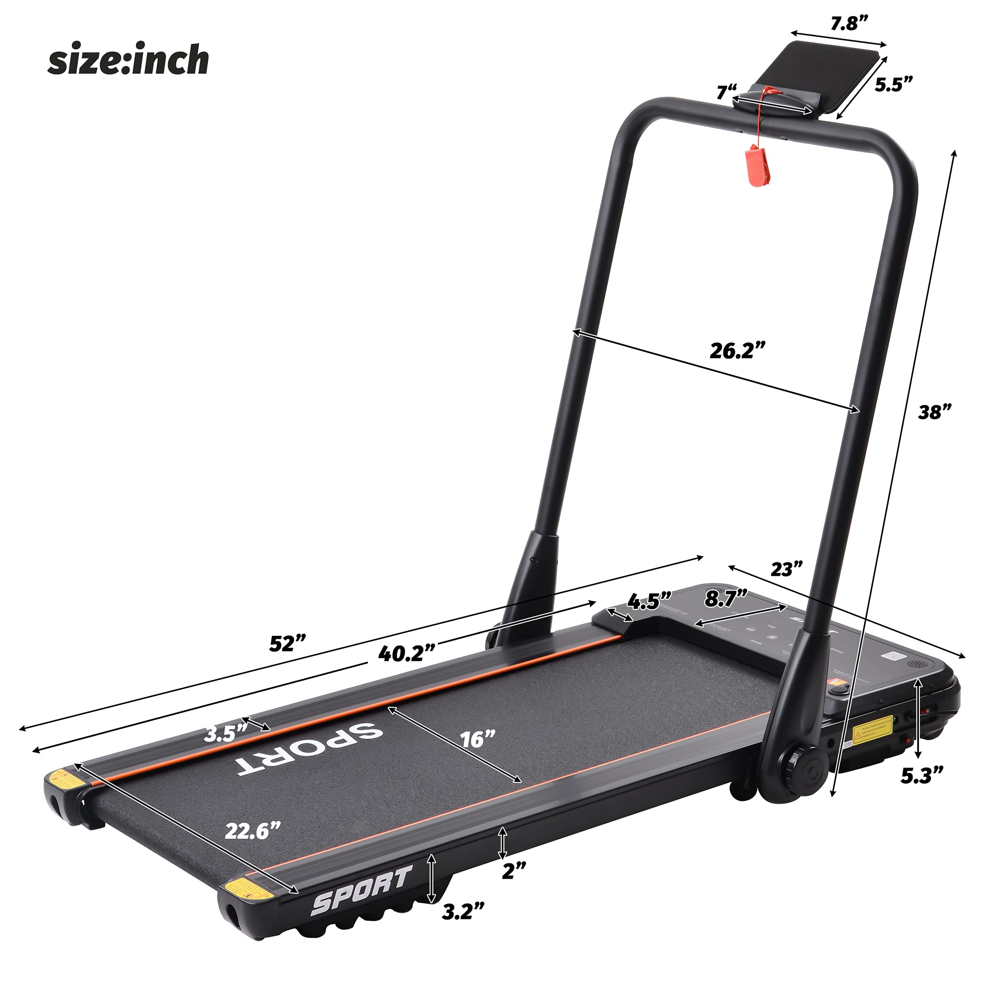 Home Folding Walking Running Treadmill,JULYFOX 2.5 hp Electric Motorized Quiet Under Desk Walking Machine 2 in 1 Ultra Slim Home Exercise Machine Black