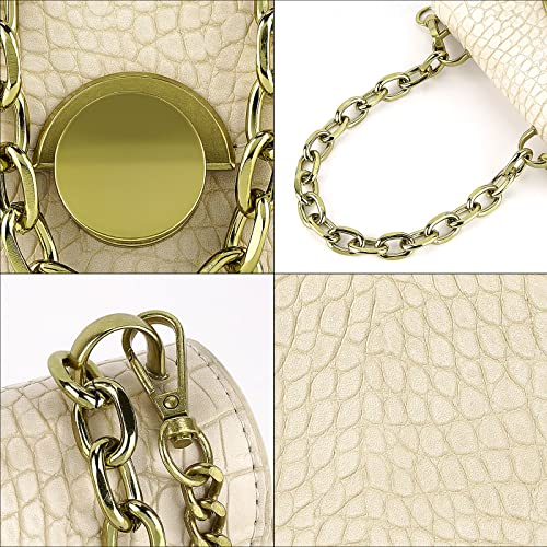Linkidea Mini Crocodile Pattern Purse, Small Cute Evening Bag with Chain, Vegan Leather Trendy Clutch Shoulder Handbag for Women (Beige)