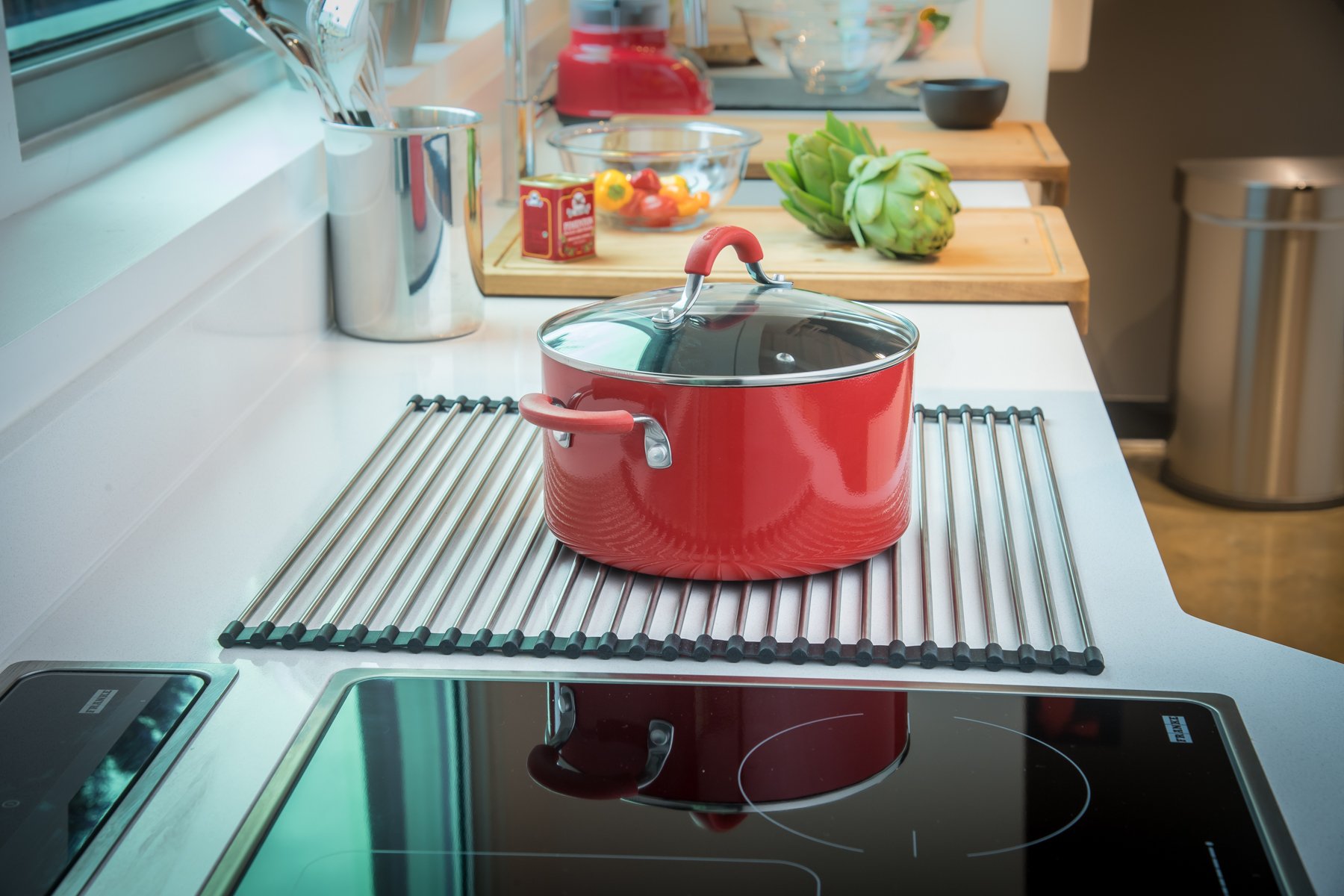Kindred 17-Inch x 14-Inch Universal Kitchen Sink Stainless Steel Roller Mat, Dish Drying Rack or Trivet, FRM100