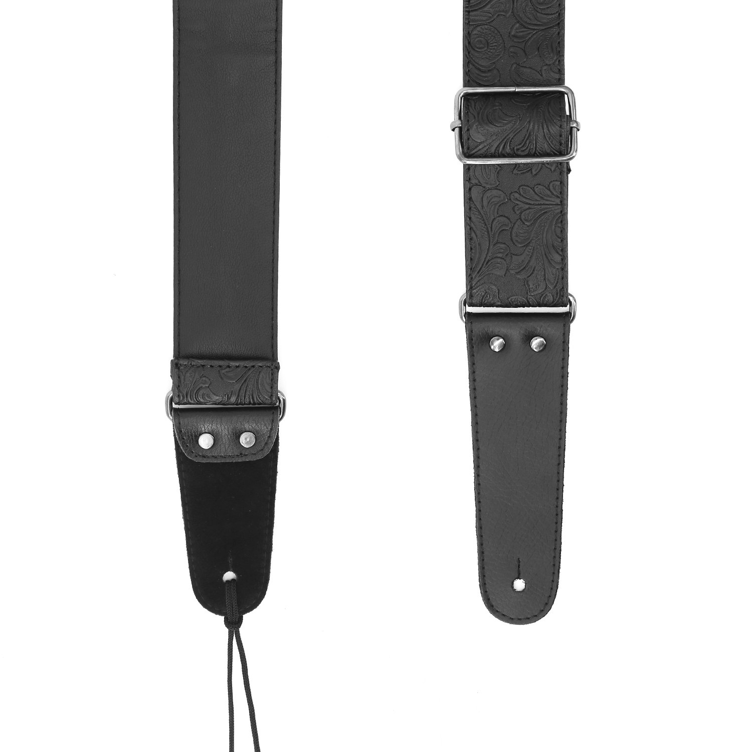 Guitar Strap, Printed Leather Guitar Strap PU Leather Western Vintage 60's Retro Guitar Strap with Genuine Leather Ends for Electric Bass Guitar,Wide Adjustment Range, with Tie,Include 2 Picks,Black