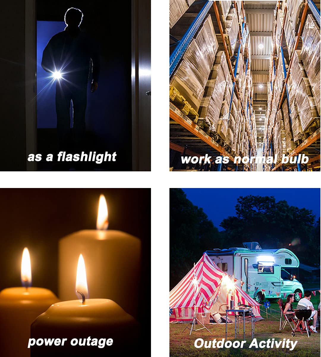HOMIGO Emergency Rechargeable Light Bulb, 15W 120W Equivalent LED Bulbs, 6000K Emergency Light for Power Outage, 1200mAh Rechargeable LED Bulb E26 for Home Power Failure, Tent, Hurricane, 4-Pack
