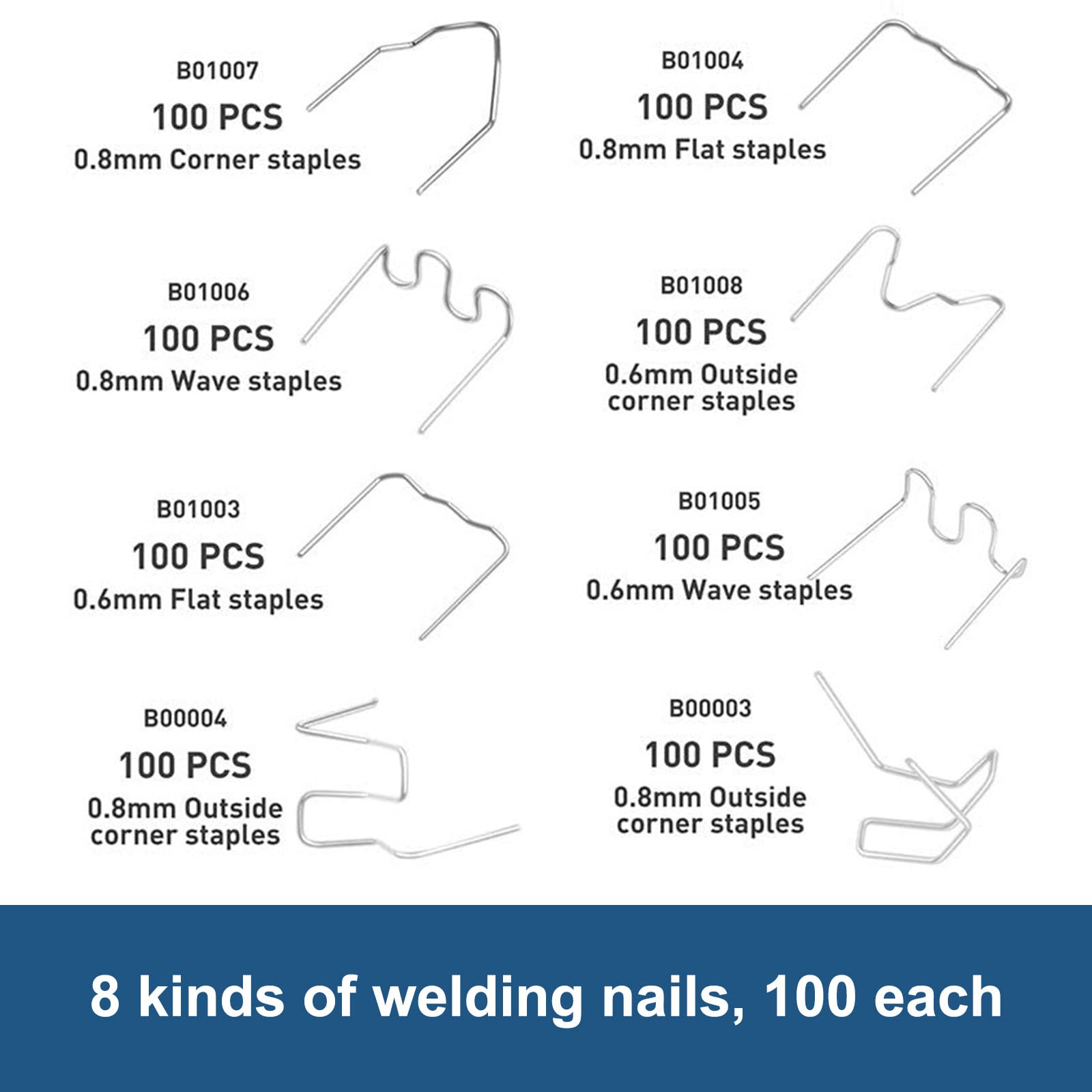 Kingsea 800PCS Hot Staples Plastic Repair Kit,Plastic Welding 8 Types Stainless Steel Staples For Plastic Welder Kit Welding Machine Bumper Repair Staples Tool Kit for All Cars