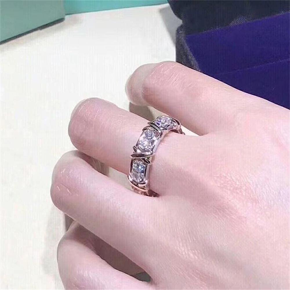 Imitation 925 sterling silver cross XO-shaped diamond ring Moissanite white gold gold color separation rose gold super amphibole engagement wedding eternal ladies ring (US Code 5-10) (8, silver)