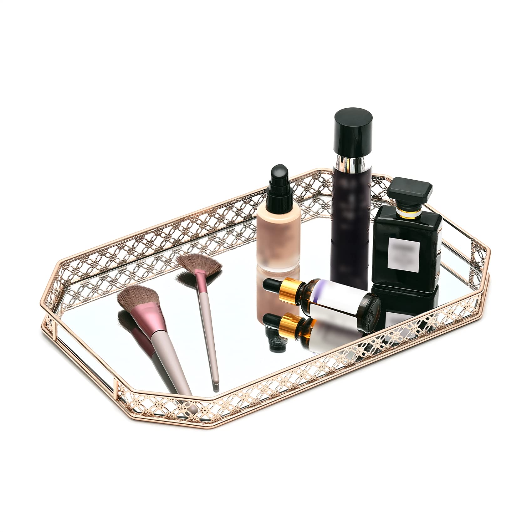Gold Mirror Tray, Gold Vanity Tray, Perfume Tray for Dresser, Vanity Trays for Bathroom and Home Decor, 14 x 9 x 1.2 inches