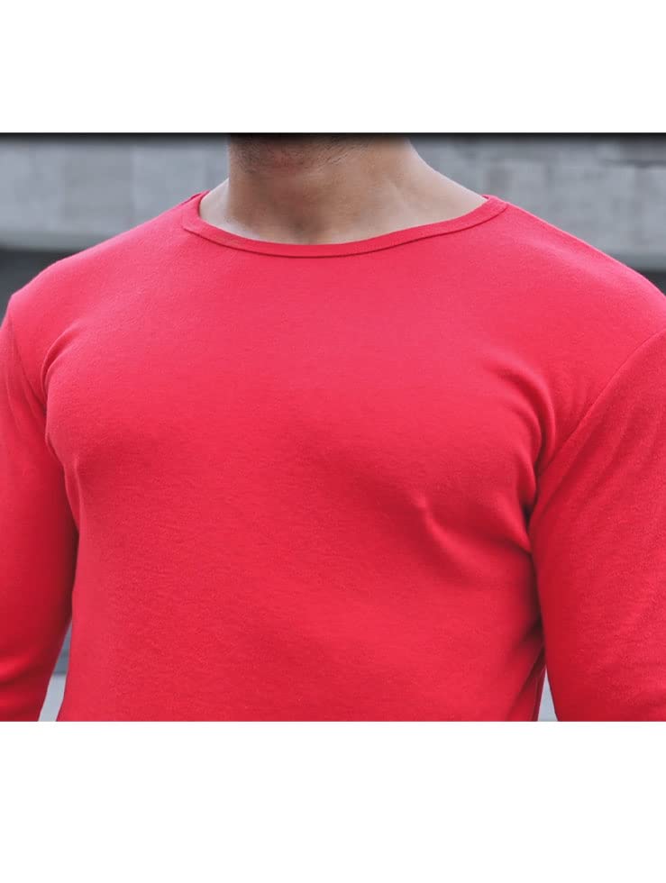 KELLORENA Men's Muscle T-Shirt Stretch Breathable Long Sleeve Casual Hipster Tops Gym Workout Athletic Slim Fit Cotton Tee Red