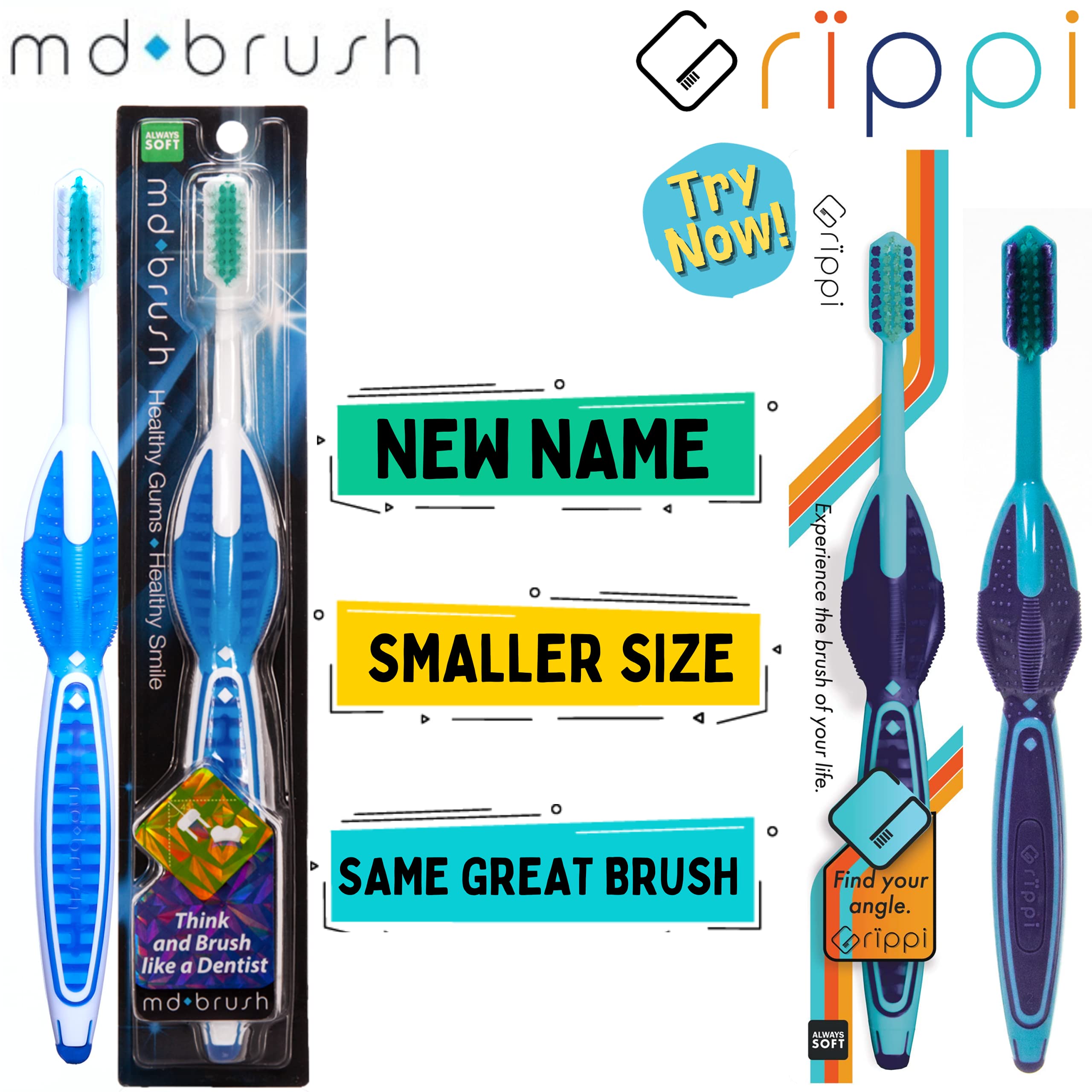 Grïppi Charcoal Manual Toothbrush | Advanced Plaque Control. 45° Ergonomic- Smart Grip, W-Cut Extra-Soft Bristles. (MD Brush Technology for The ADA Approved Brushing Method), 2-Pack