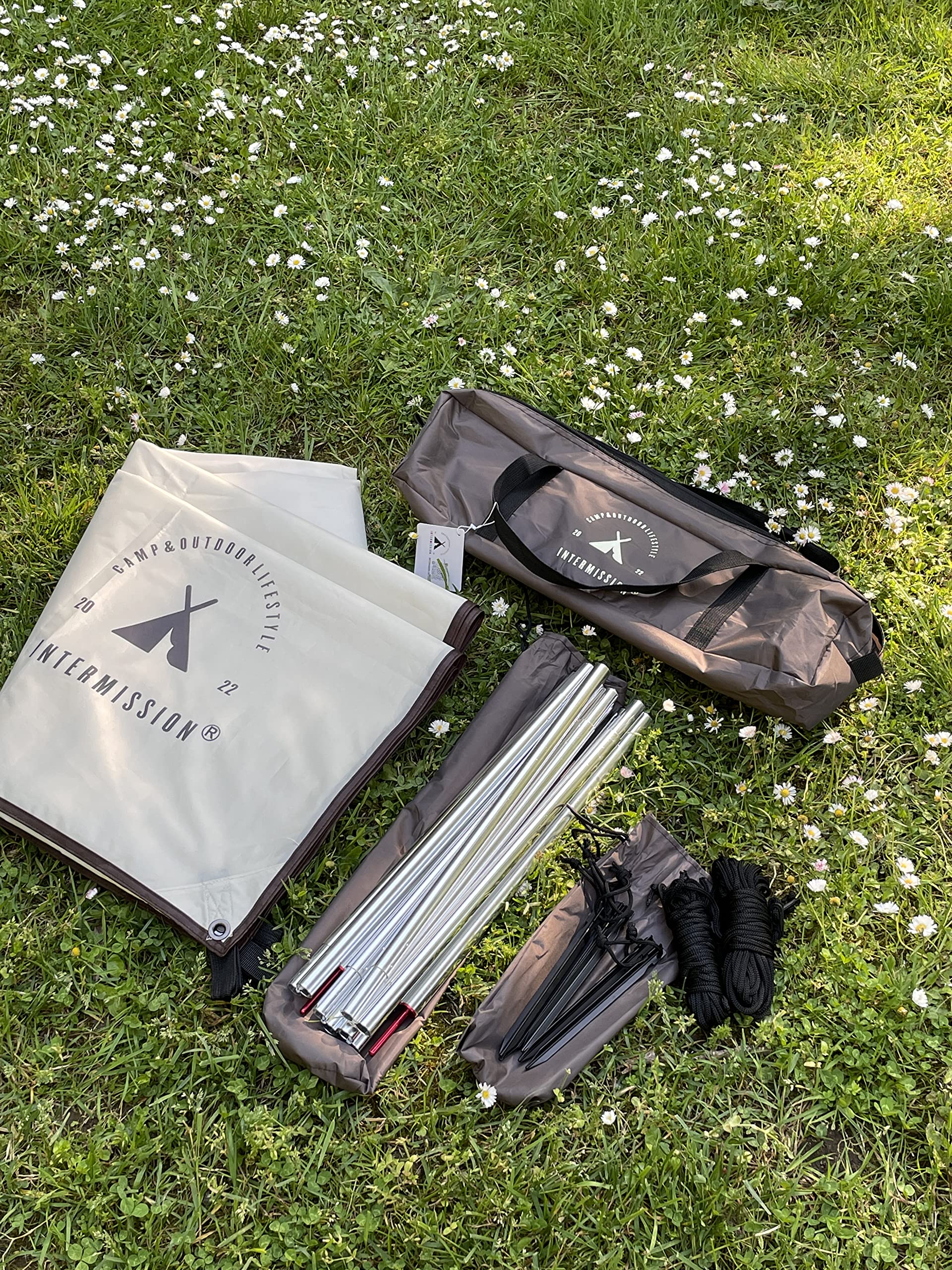 Intermission Camping Tarp and Pole Kit, 10 * 10ft, Waterproof, Lightweight for Camping,Camping tarp with Poles,Waterproof Camping tarp, Backpacking, Outdoor, Picnic, Sunshade,Ultralight Aluminum Pole