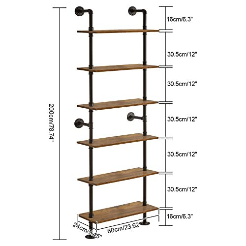 YMYNY Industrial Ladder Shelf, 4+6-Tier Bookcase with Metal Frame, 78.7"+58.5" Open Bookshelf, HTMJ014H+RF-TM018