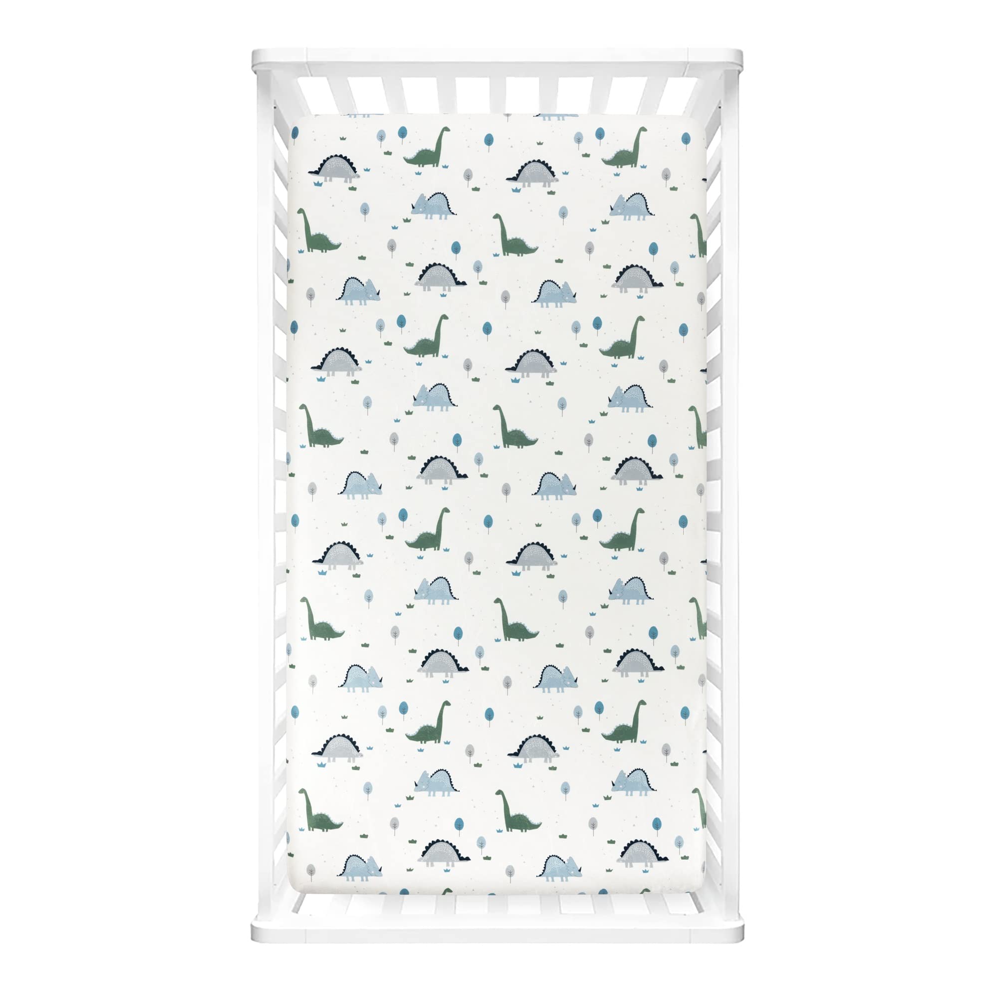 Lush Decor Baby Dinosaurs Roar Soft & Plush Fitted Crib Sheet, 52"x 28" x 9", Dusty Teal & Gray