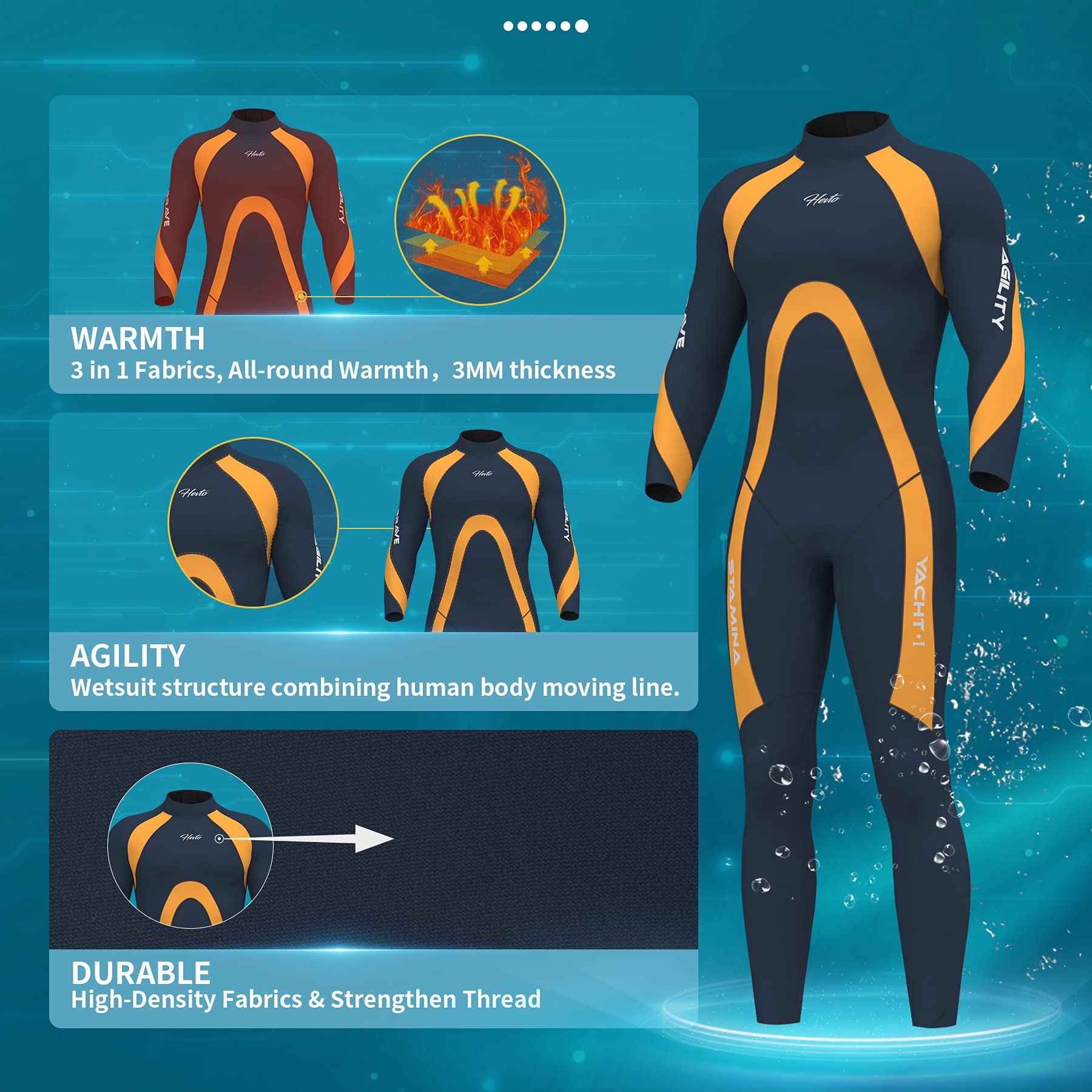 Hevto Wetsuits Men 3/2mm Neoprene Surfing Swimming Full Scuba Diving Suits Keep Warm for Water Sports (M15-Orange, XL)